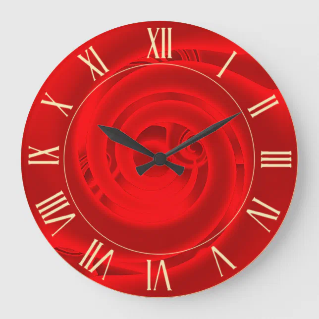 Luxury Modern Neon Red Abstract Floral Rose Large Clock | Zazzle