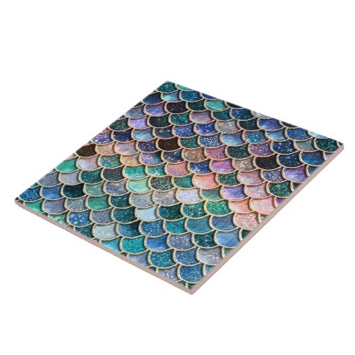 Luxury multicolor Glitter Mermaid Scales Tile | Zazzle
