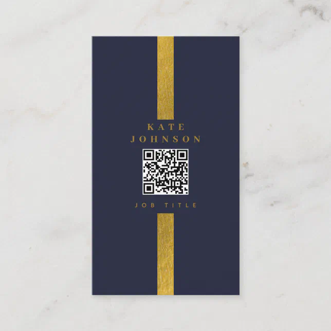 Luxury Navy Blue Gold QR Code Social Media Business Card | Zazzle