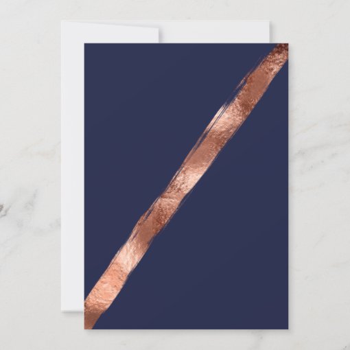 Luxury Navy Rose Gold Brushstroke Border Wedding Invitation | Zazzle