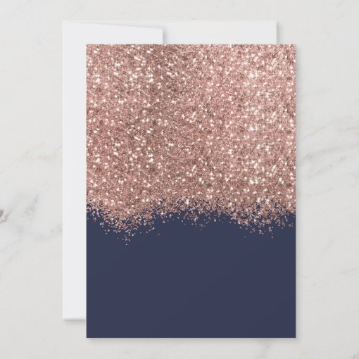Luxury Navy Rose Gold Glitter Dress Quinceañera Invitation | Zazzle