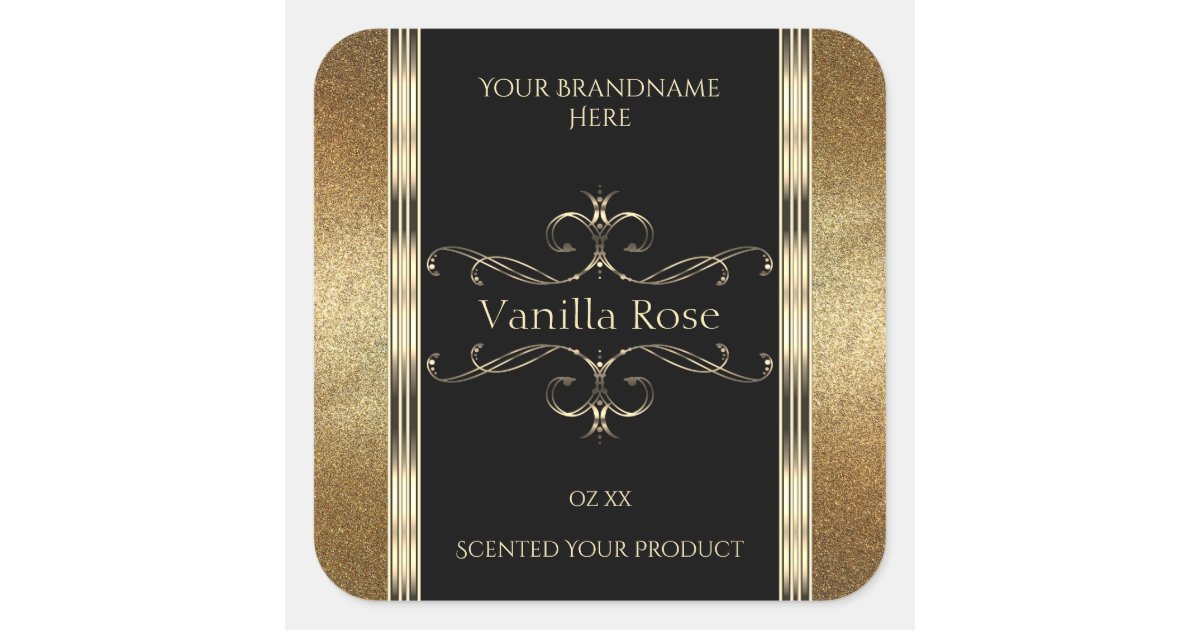 Luxury Ornamental Gold Glitter Black Product Label | Zazzle