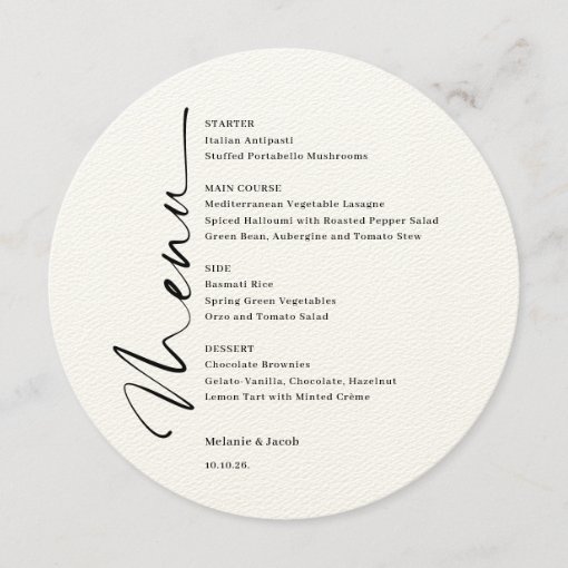 Luxury Paper Wedding Round Menu Card | Zazzle
