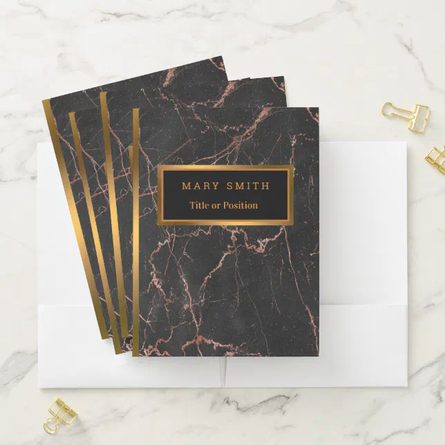 Luxury Pink Black Marble Customize Pocket Folder | Zazzle