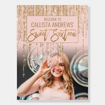 Luxury Pink Gold Glitter Sweet 16 Welcome Sign | Zazzle