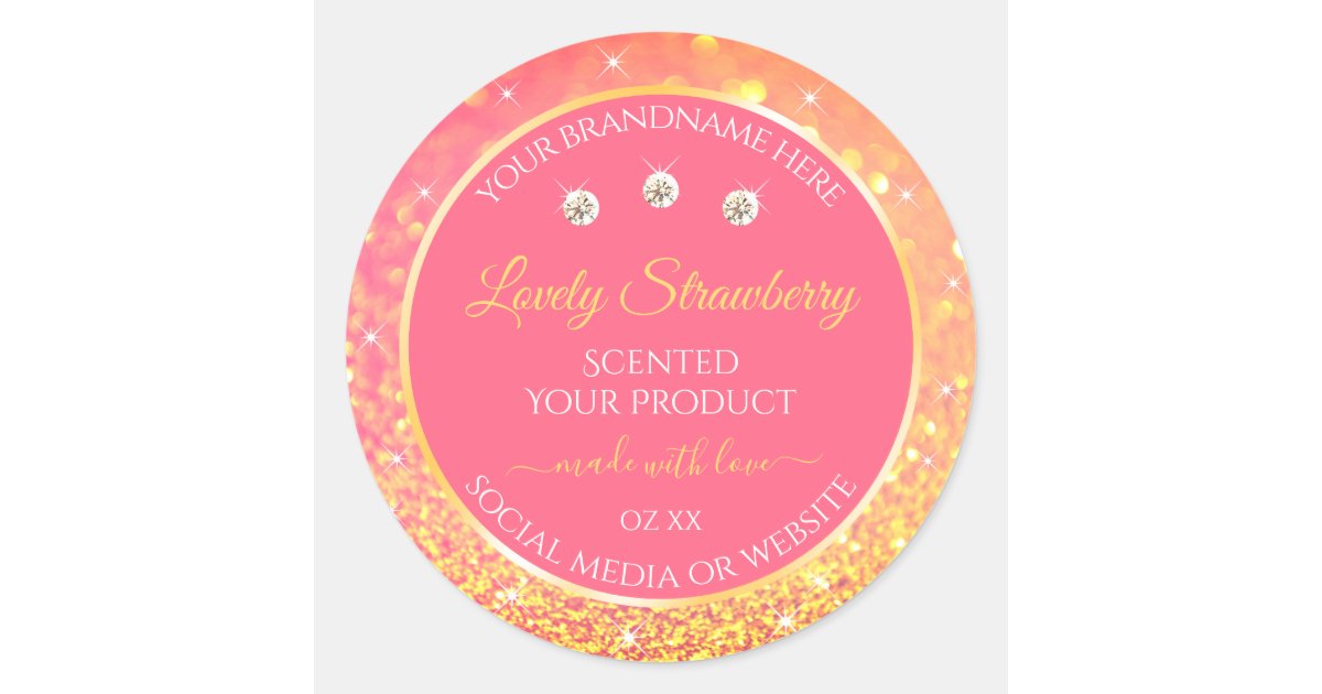 Luxury Pink Orange Glitter Product Packaging Label | Zazzle
