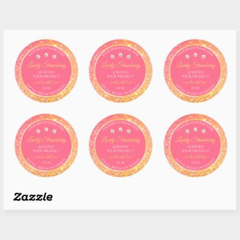 Luxury Pink Orange Glitter Product Packaging Label | Zazzle