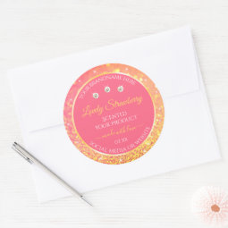 Luxury Pink Orange Glitter Product Packaging Label | Zazzle