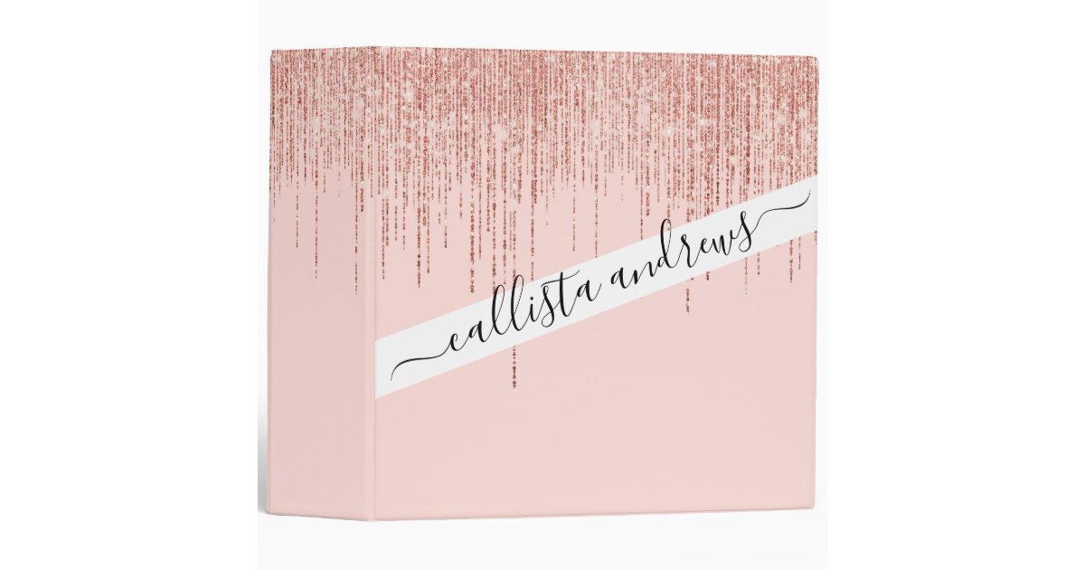 Luxury Pink Rose Gold Sparkly Glitter Fringe 3 Ring Binder | Zazzle
