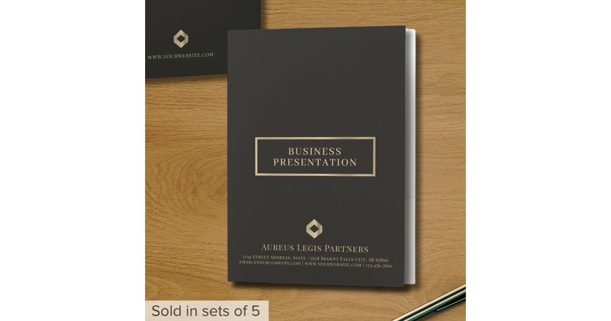 Luxury Presentation Folder with Gold Logo | Zazzle