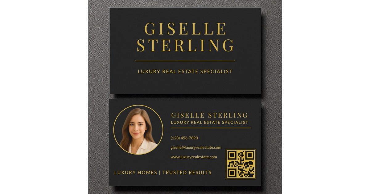 Luxury Real Estate Agent Black and Gold QR Code Business Card | Zazzle