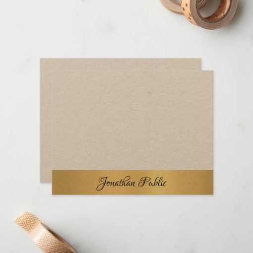 Luxury Real Kraft Paper Elegant Hand Script Gold Note Card | Zazzle
