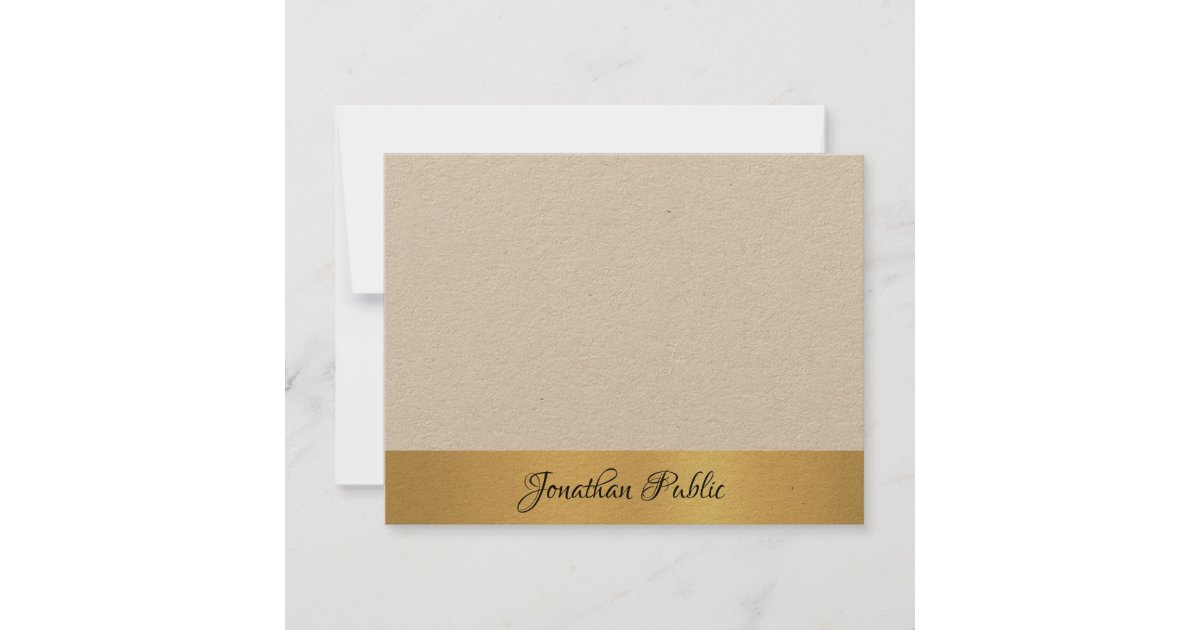 Luxury Real Kraft Paper Elegant Hand Script Gold Note Card | Zazzle