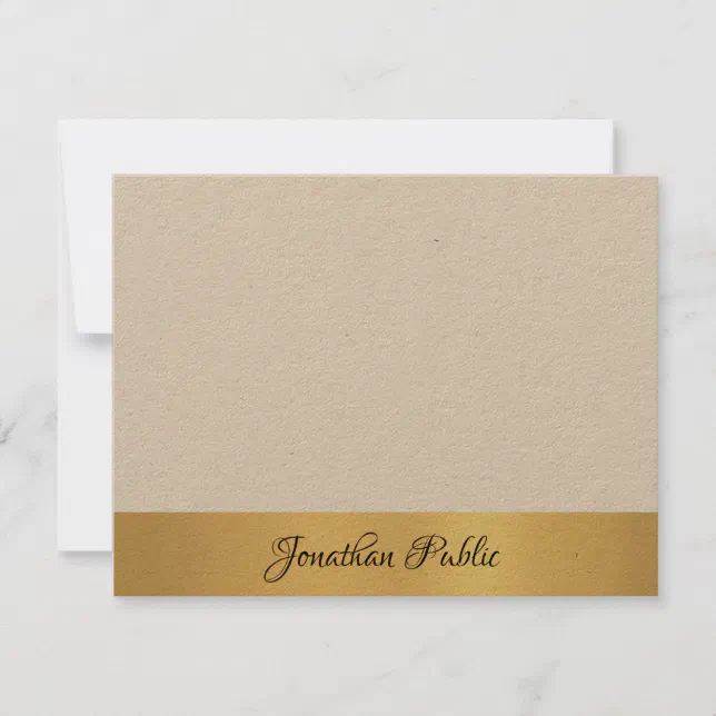 Luxury Real Kraft Paper Elegant Hand Script Gold Note Card | Zazzle