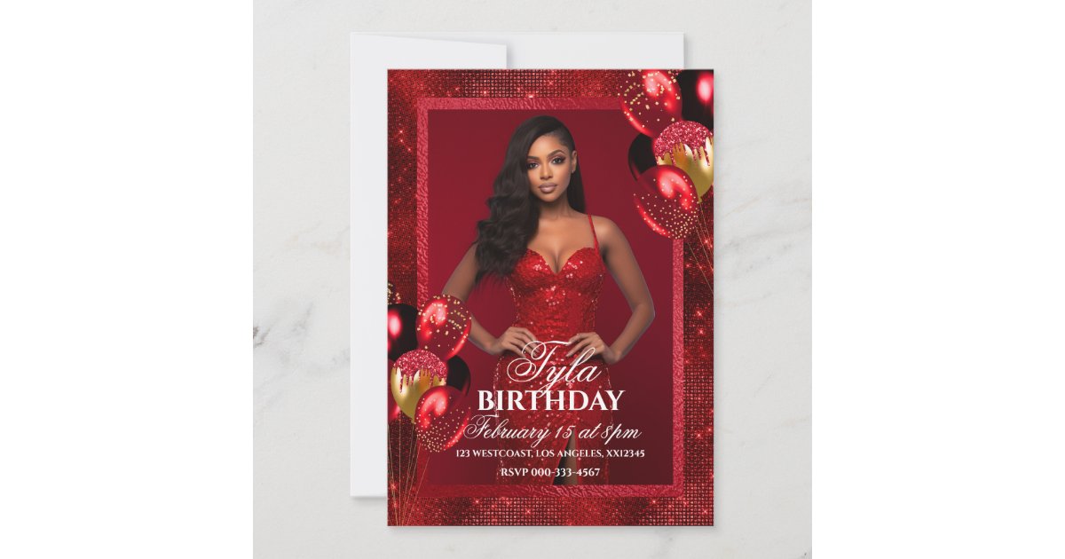 Luxury Red Balloons Photo Invitation | Zazzle