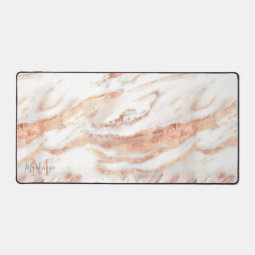 Luxury Rose Gold Foil Marble Monogram Desk Mat | Zazzle