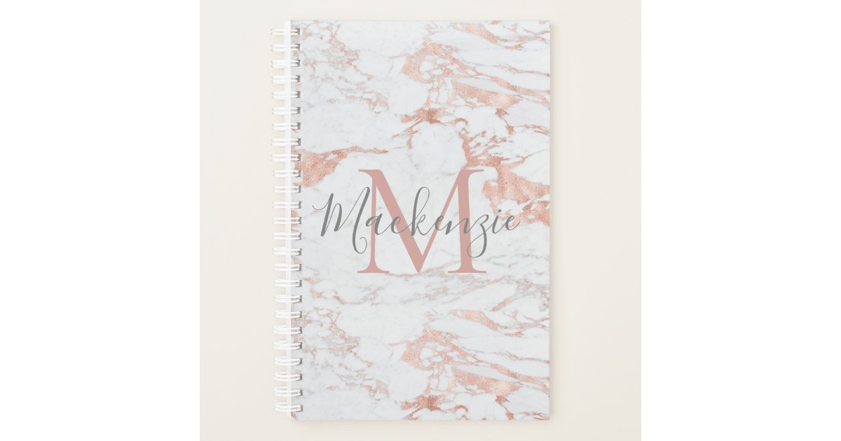 Luxury Rose Gold Foil | Marble Monogram Planner | Zazzle