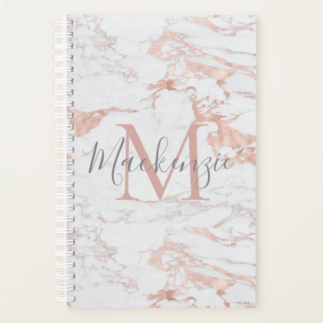 Luxury Rose Gold Foil | Marble Monogram Planner | Zazzle