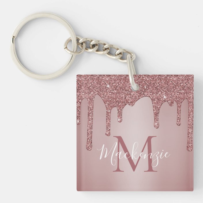 Luxury Rose Gold Glitter Drips Monogram Keychain | Zazzle.com