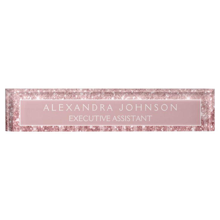 Luxury Rose Gold Glitter Sparkle Modern Desk Name Plate | Zazzle