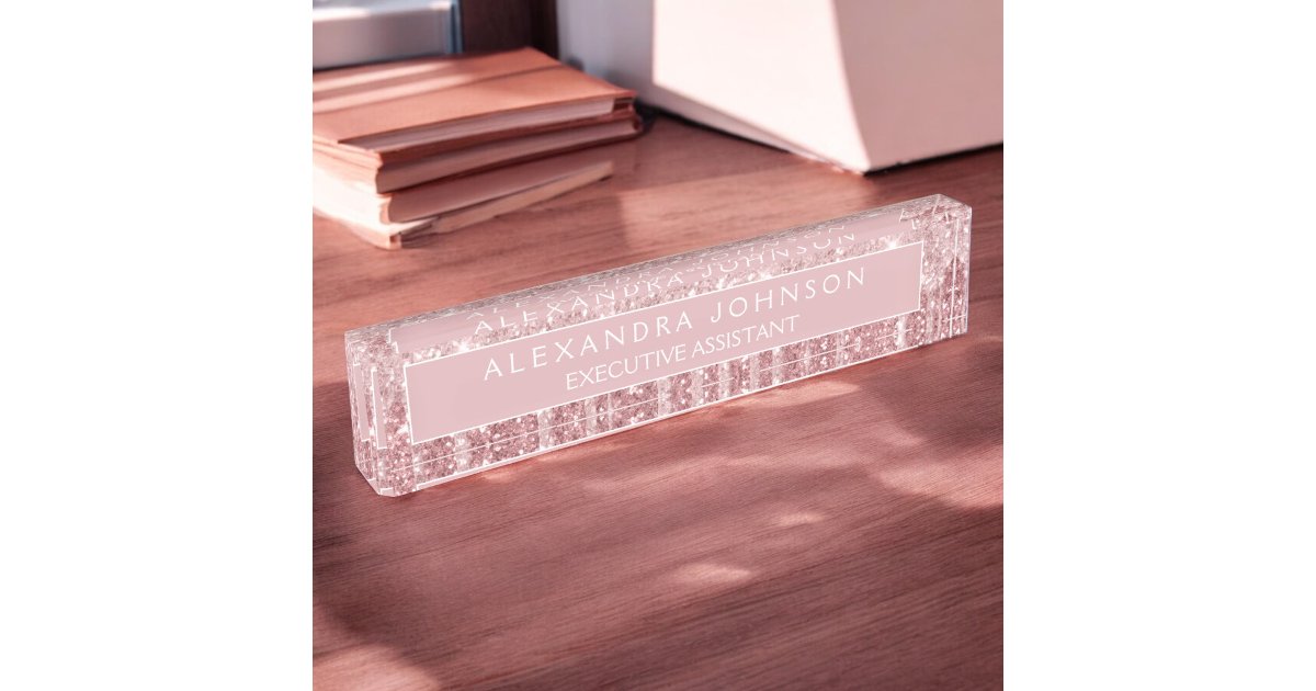 Luxury Rose Gold Glitter Sparkle Modern Desk Name Plate | Zazzle