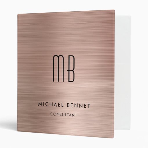 Luxury Rose Gold Metallic Monogram Business 3 Ring Binder | Zazzle