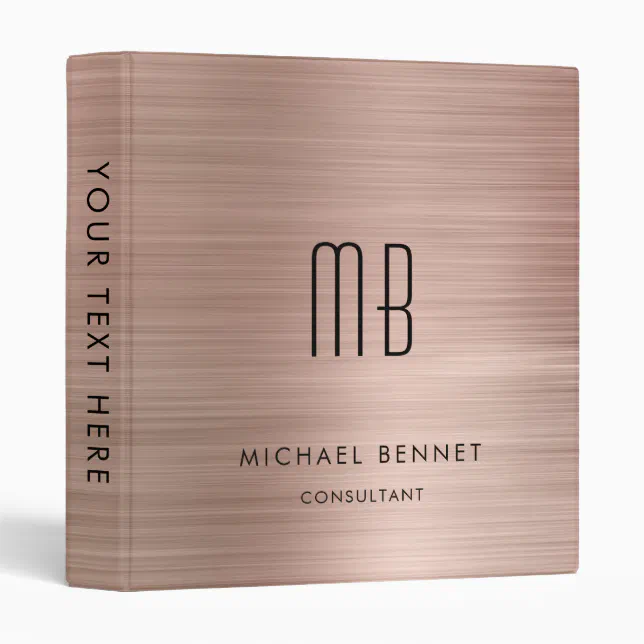 Luxury Rose Gold Metallic Monogram Business 3 Ring Binder | Zazzle