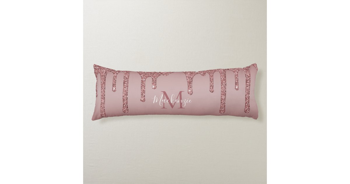 Luxury Rose Gold Sparkle Glitter Drips Monogram Body Pillow | Zazzle