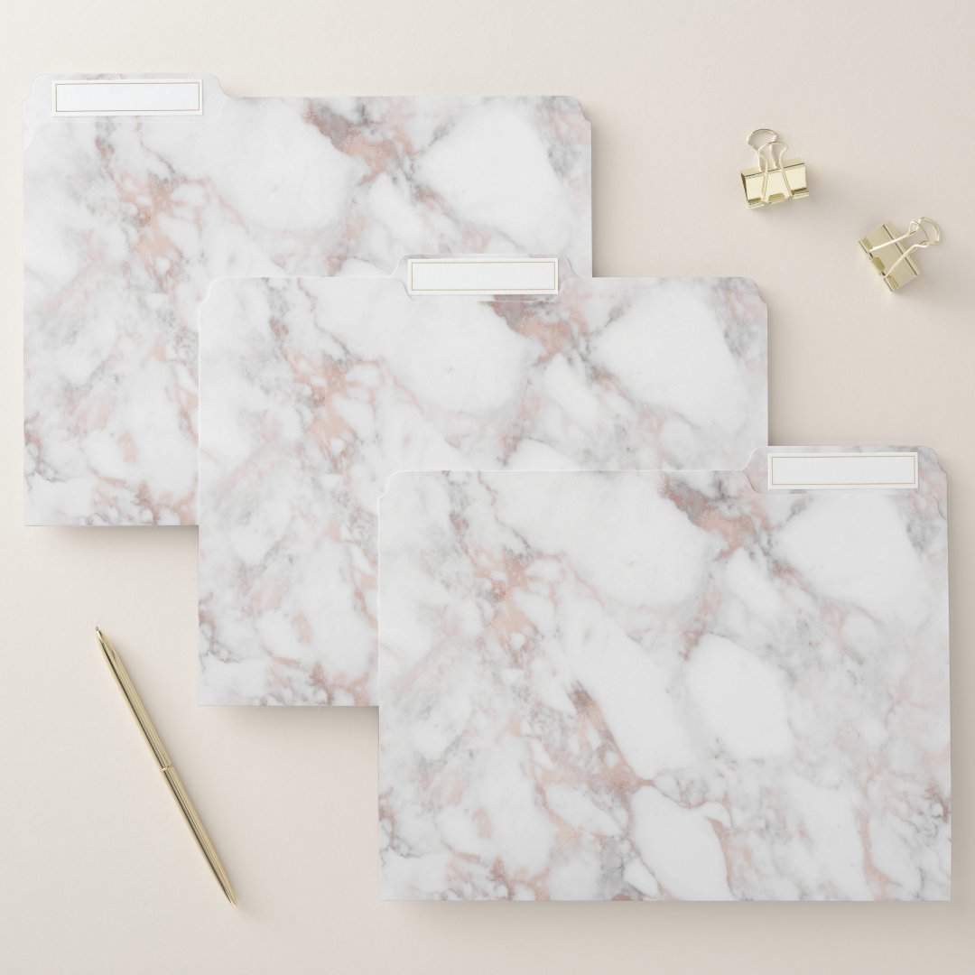 Luxury Rose-gold & White Faux Marble File Folder | Zazzle