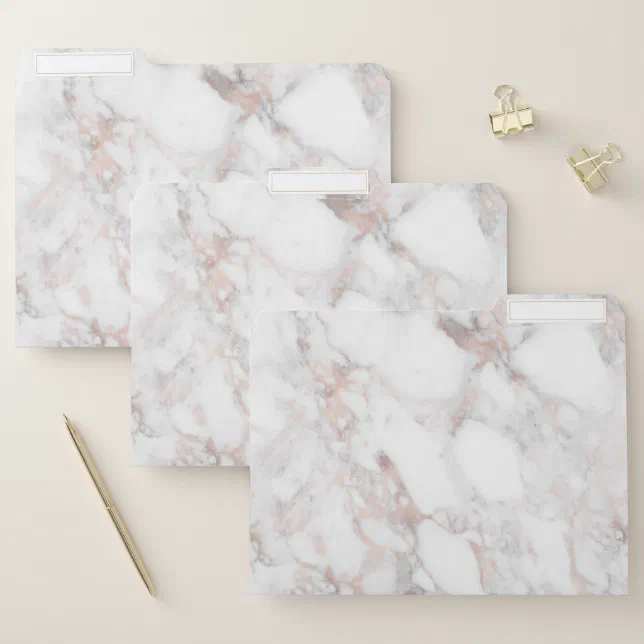 Luxury Rose-gold & White Faux Marble File Folder | Zazzle