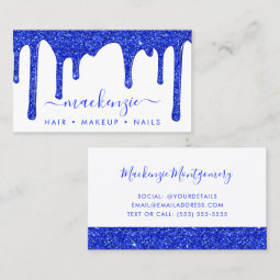 Luxury Royal Blue Dripping Glitter Business Card | Zazzle