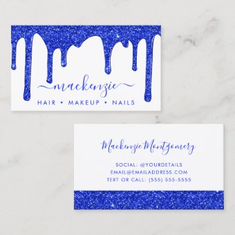 Luxury Royal Blue Dripping Glitter Business Card | Zazzle