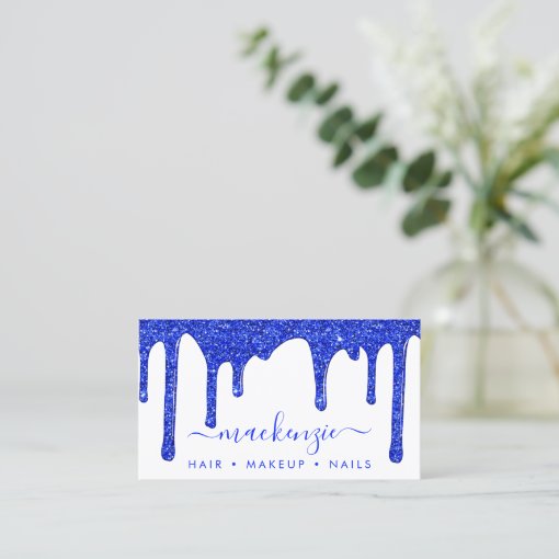 Luxury Royal Blue Dripping Glitter Business Card | Zazzle