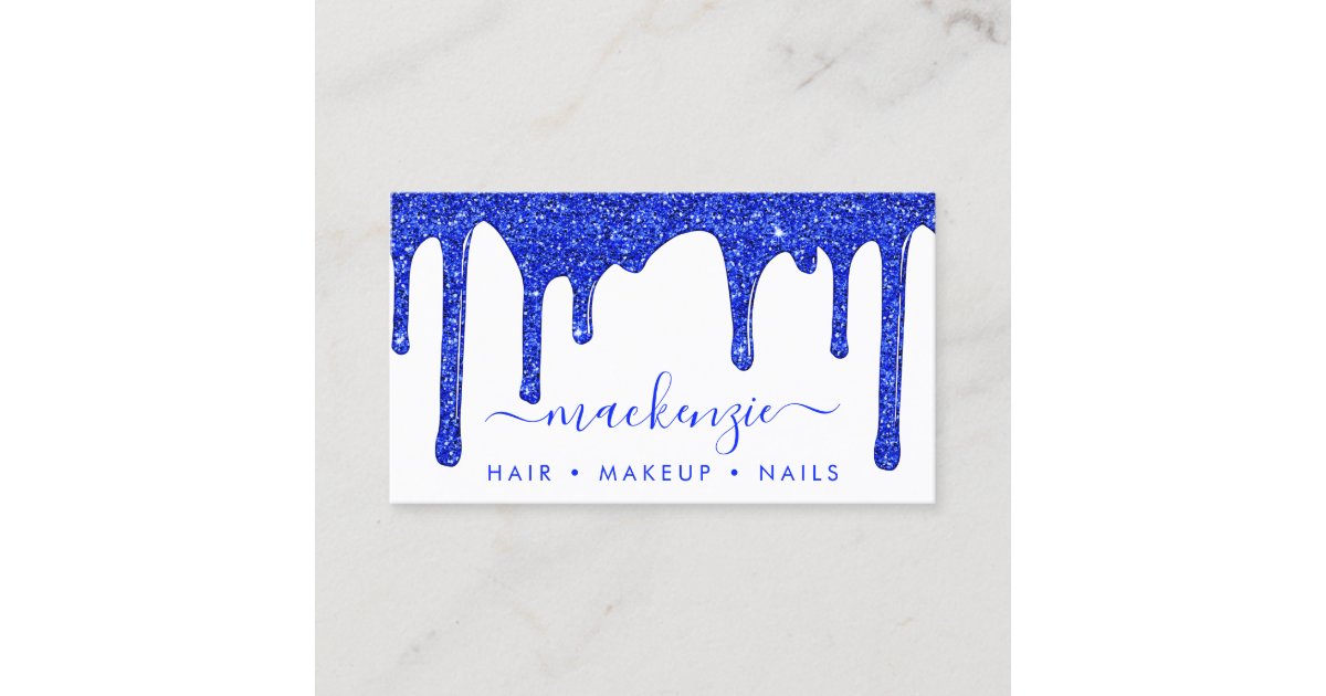 Luxury Royal Blue Dripping Glitter Business Card | Zazzle
