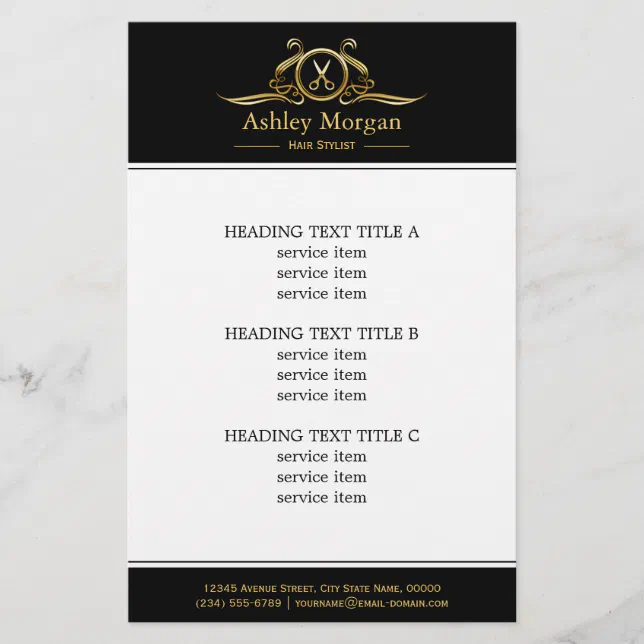 Luxury Scissors Logo Hair Stylist Beauty Salon Flyer | Zazzle