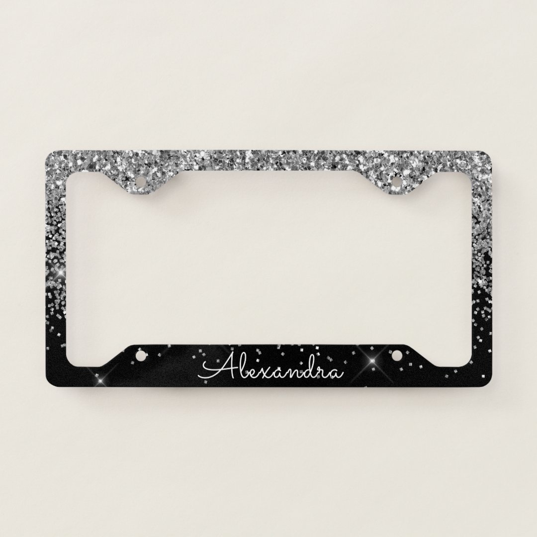 Luxury Silver Black Glitter and Sparkle Monogram License Plate Frame ...