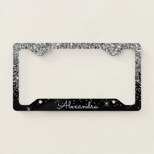 Luxury Silver Black Glitter and Sparkle Monogram License Plate Frame ...