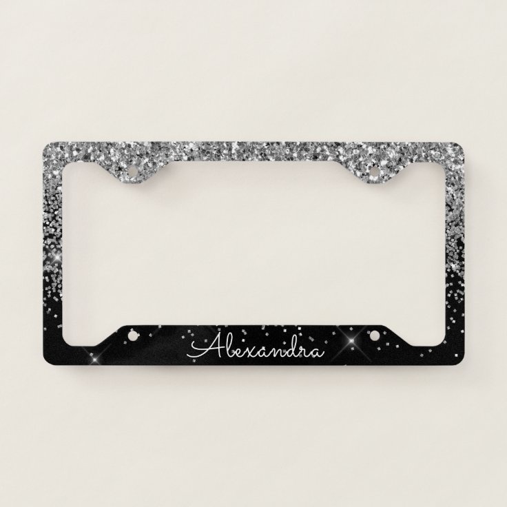 Luxury Silver Black Glitter and Sparkle Monogram License Plate Frame ...