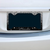 Luxury Silver Black Glitter and Sparkle Monogram License Plate Frame ...