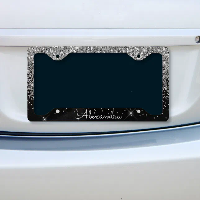 Luxury Silver Black Glitter and Sparkle Monogram License Plate Frame ...