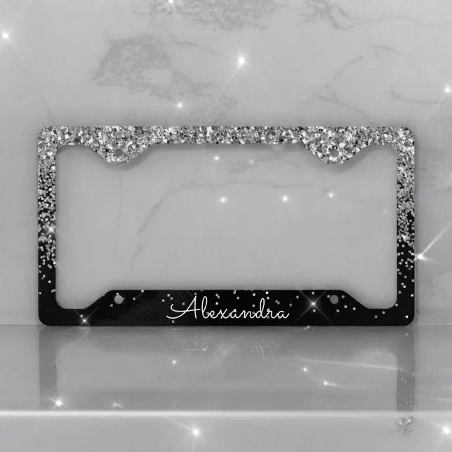Luxury Silver Black Glitter and Sparkle Monogram License Plate Frame ...