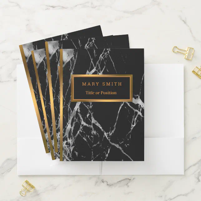 Luxury Silver Black Marble Customize Pocket Folder | Zazzle