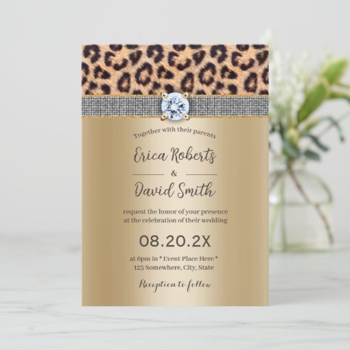 Luxury Silver Diamond Belt Gold & Leopard Wedding Invitation | Zazzle