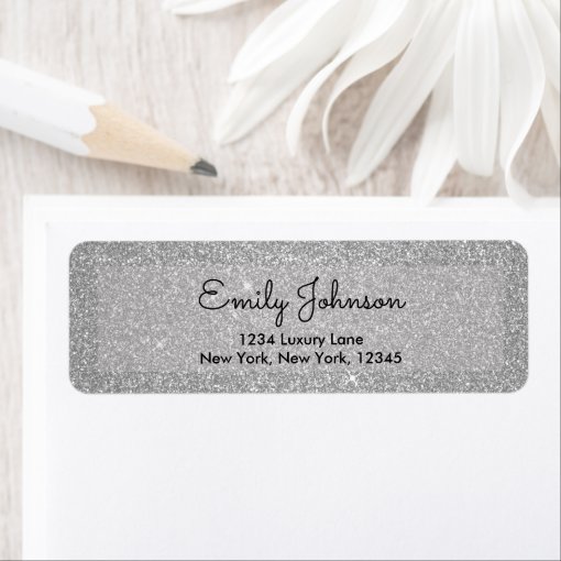 Luxury Silver Glitter and Sparkle Label | Zazzle