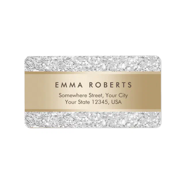 Luxury Silver Glitter Elegant Gold Stripe Label | Zazzle