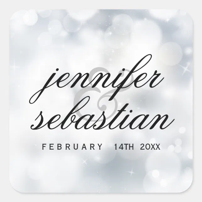 Luxury Silver Glitter Lights Wedding monogram Square Sticker | Zazzle