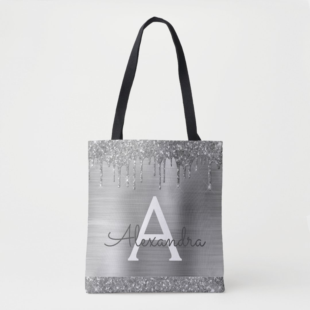 Luxury Silver Glitter Sparkle Elegant Monogram Tote Bag | Zazzle