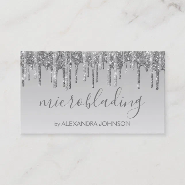 Luxury Silver Glitter Sparkle Microblading Business Card | Zazzle