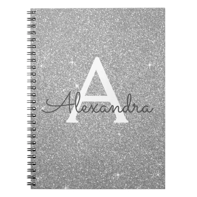 Luxury Silver Glitter Sparkle Monogram Notebook | Zazzle
