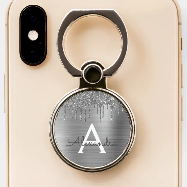 Luxury Silver Glitter Sparkle Monogram Phone Ring Stand | Zazzle